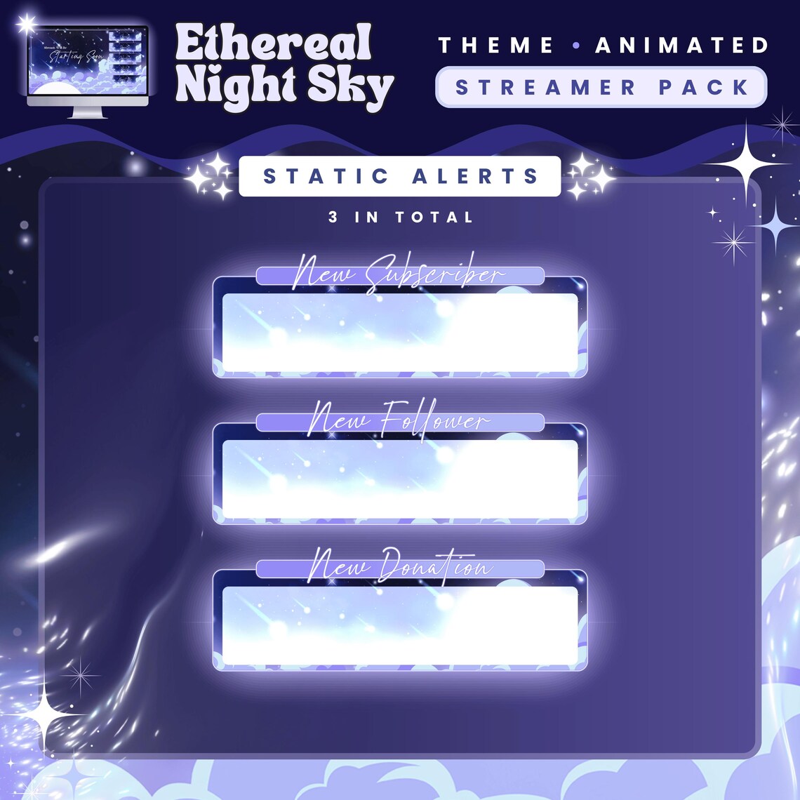 Ethereal Night Sky Streamer Package: Animated Twitch Overlay (OBS ...