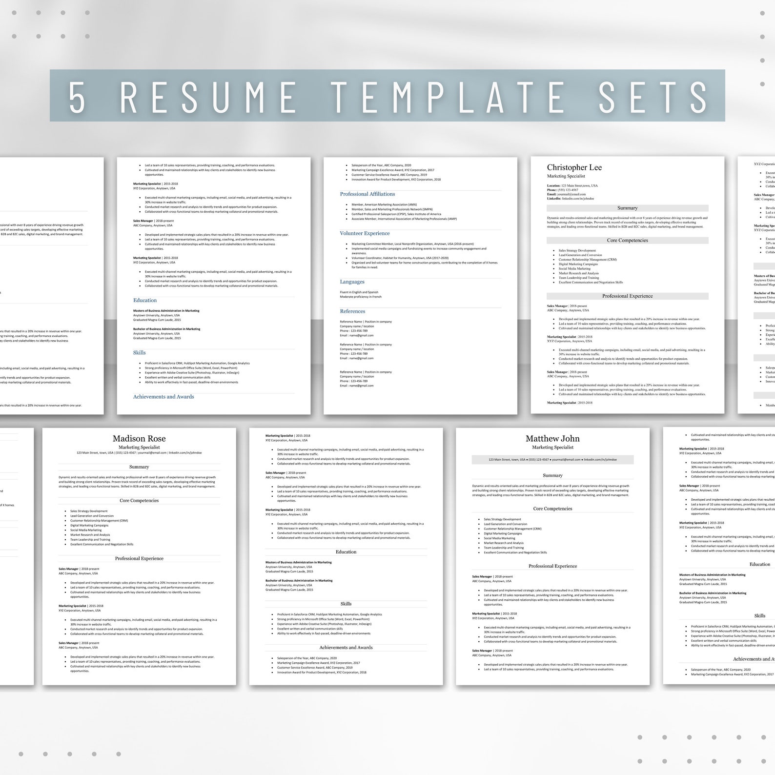 Ats-friendly Resume Template Bundle, 5 Professional Resume Templates ...