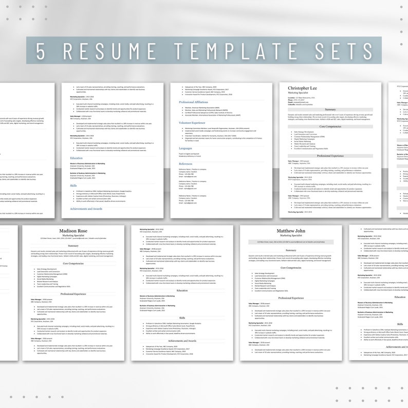 Ats-friendly Resume Template Bundle, 5 Professional Resume Templates ...