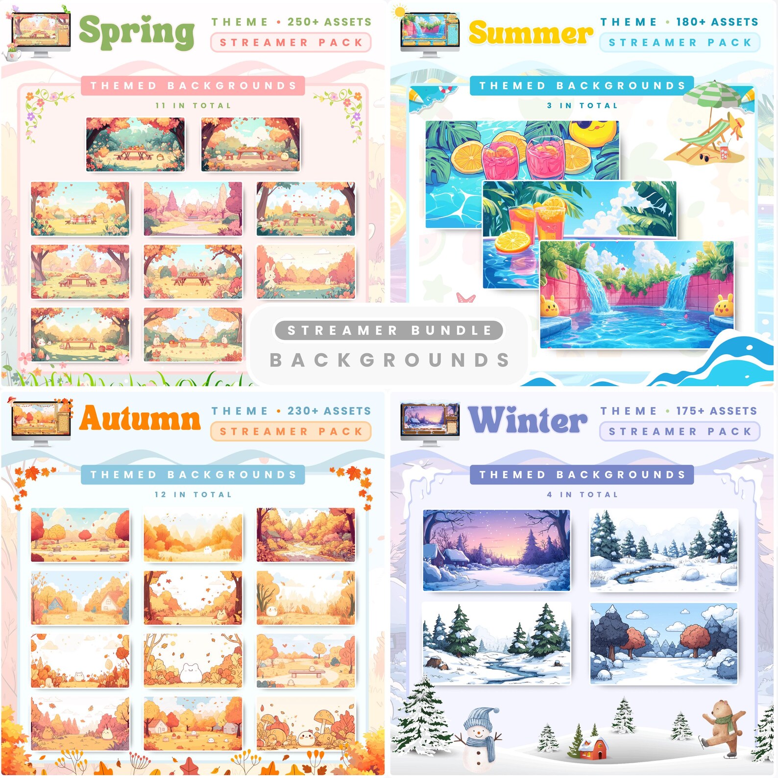 4 Seasons Themed Streamer Bundle - Twitch Overlay Pack With Cute ...