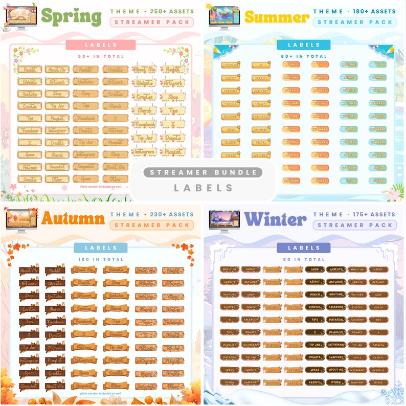4 Seasons Themed Streamer Bundle - Twitch Overlay Pack With Cute ...