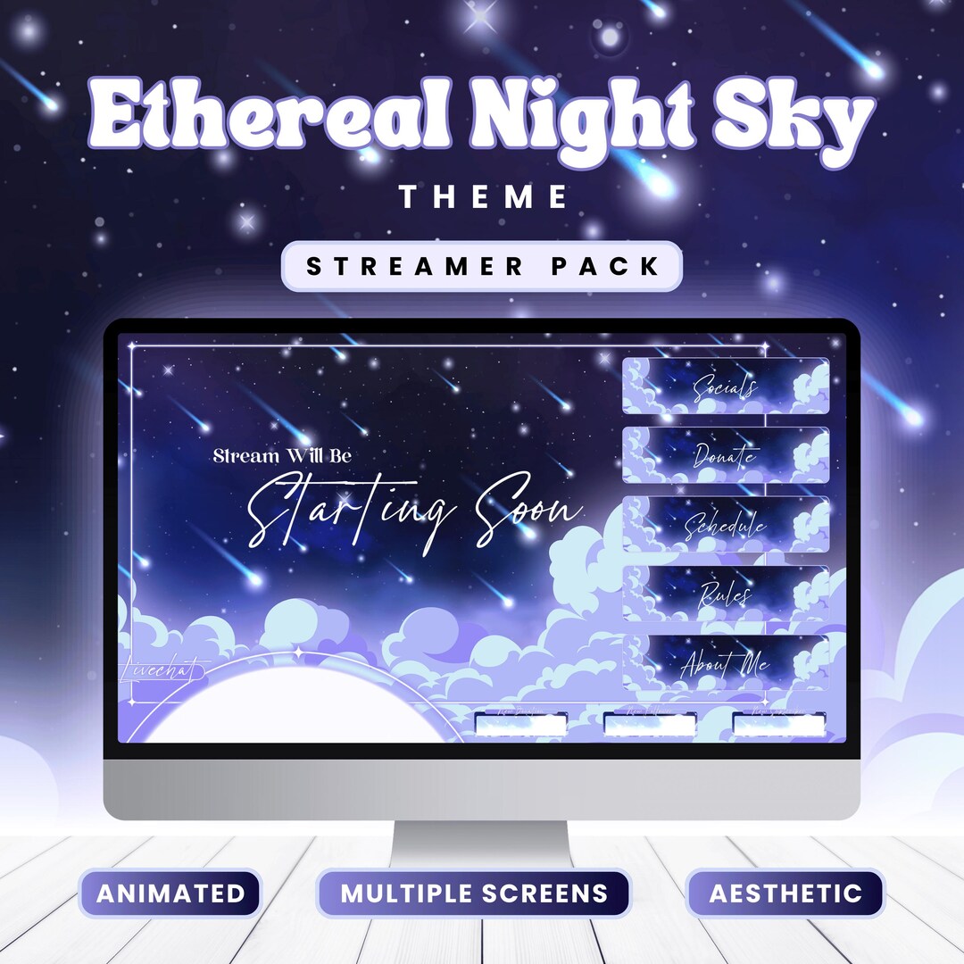 Ethereal Night Sky Streamer Package: Animated Twitch Overlay (OBS ...