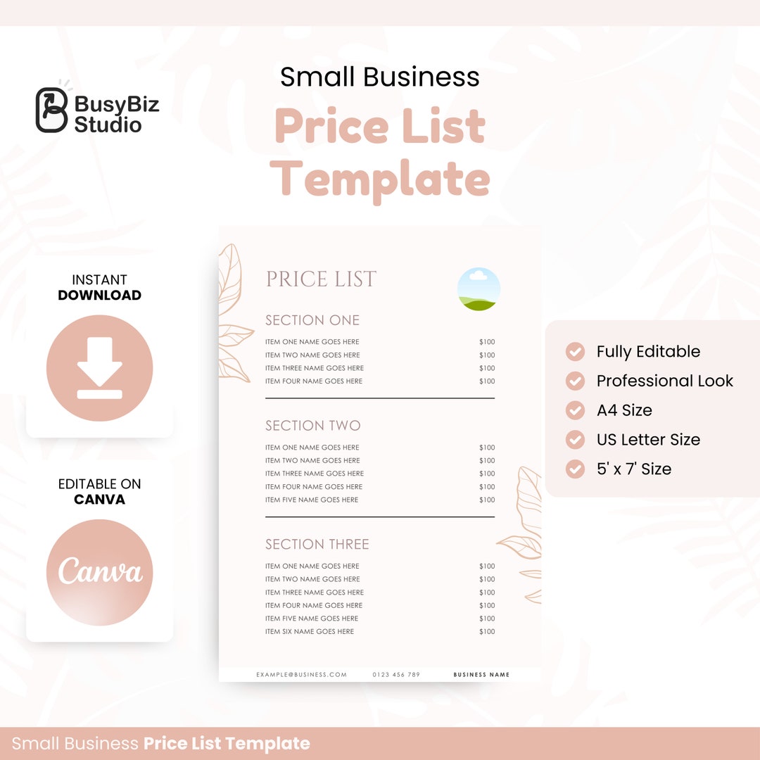 Price List Canva Template for Small Business, Editable Price List ...