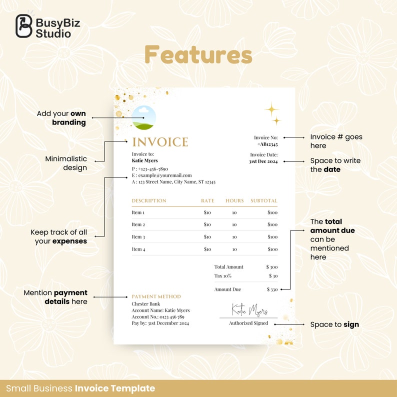 Invoice Template for Small Business, Invoice Canva Template as ...