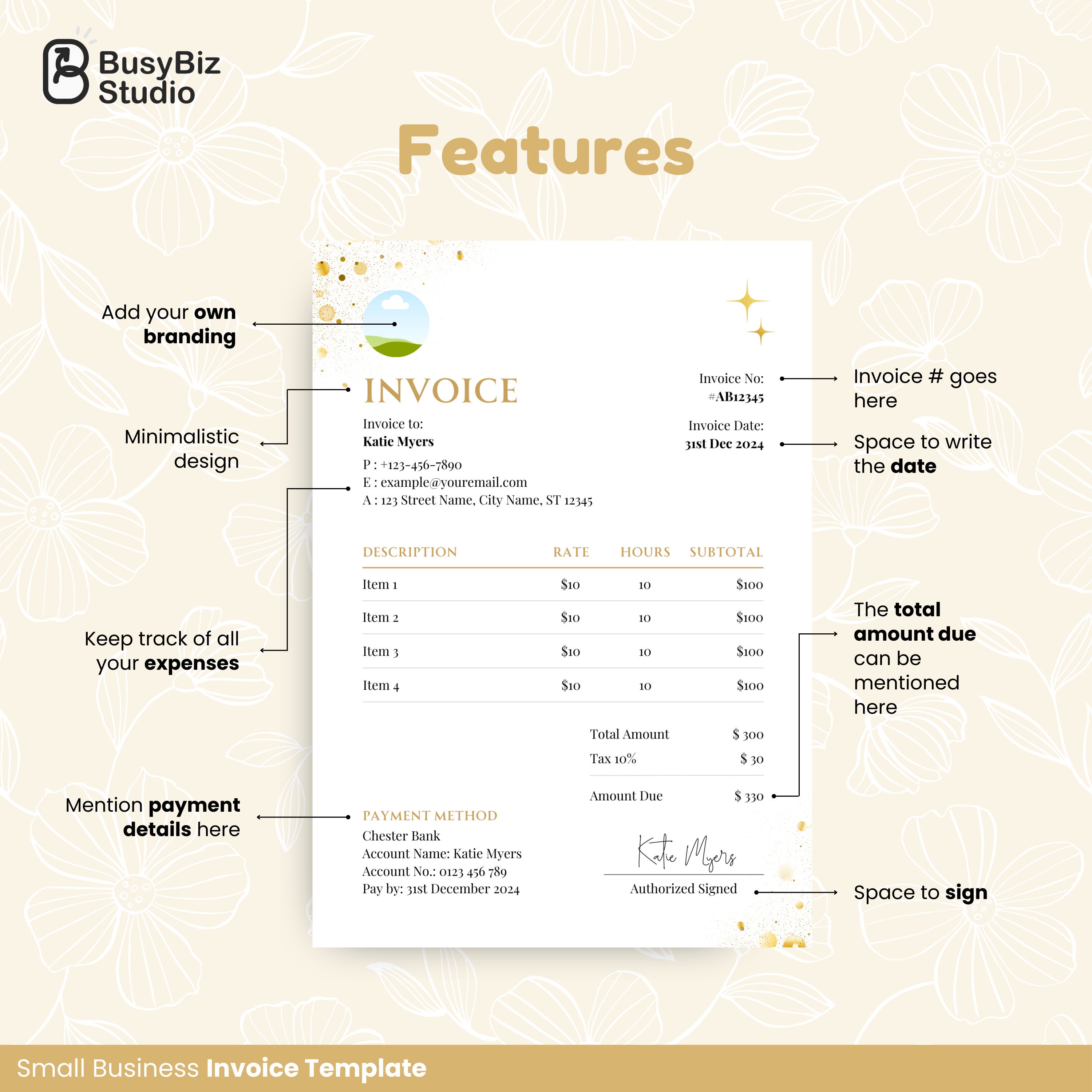 Invoice Template for Small Business, Invoice Canva Template as ...