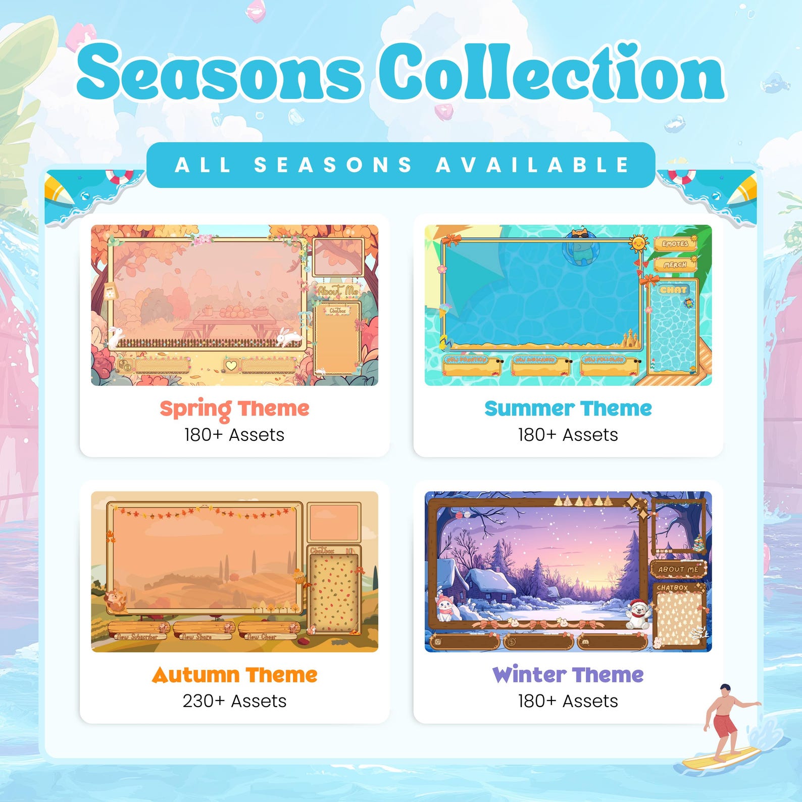 Summer Streamer Pack - Twitch Overlay Pack With Cute Seasonal ...