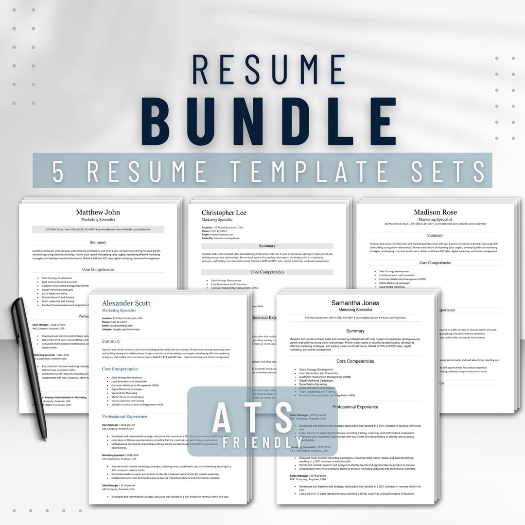 Ats-friendly Resume Template Bundle, 5 Professional Resume Templates ...