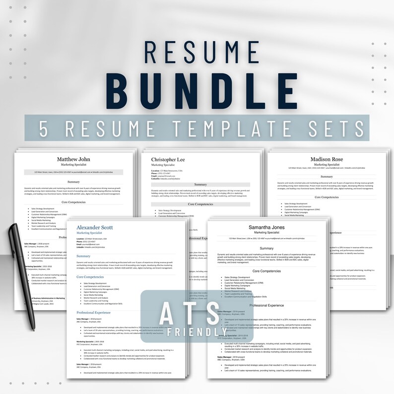 Ats-friendly Resume Template Bundle, 5 Professional Resume Templates ...