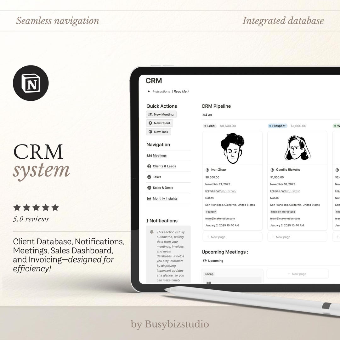 Notion CRM Template: All-in-one Business Management System - Etsy