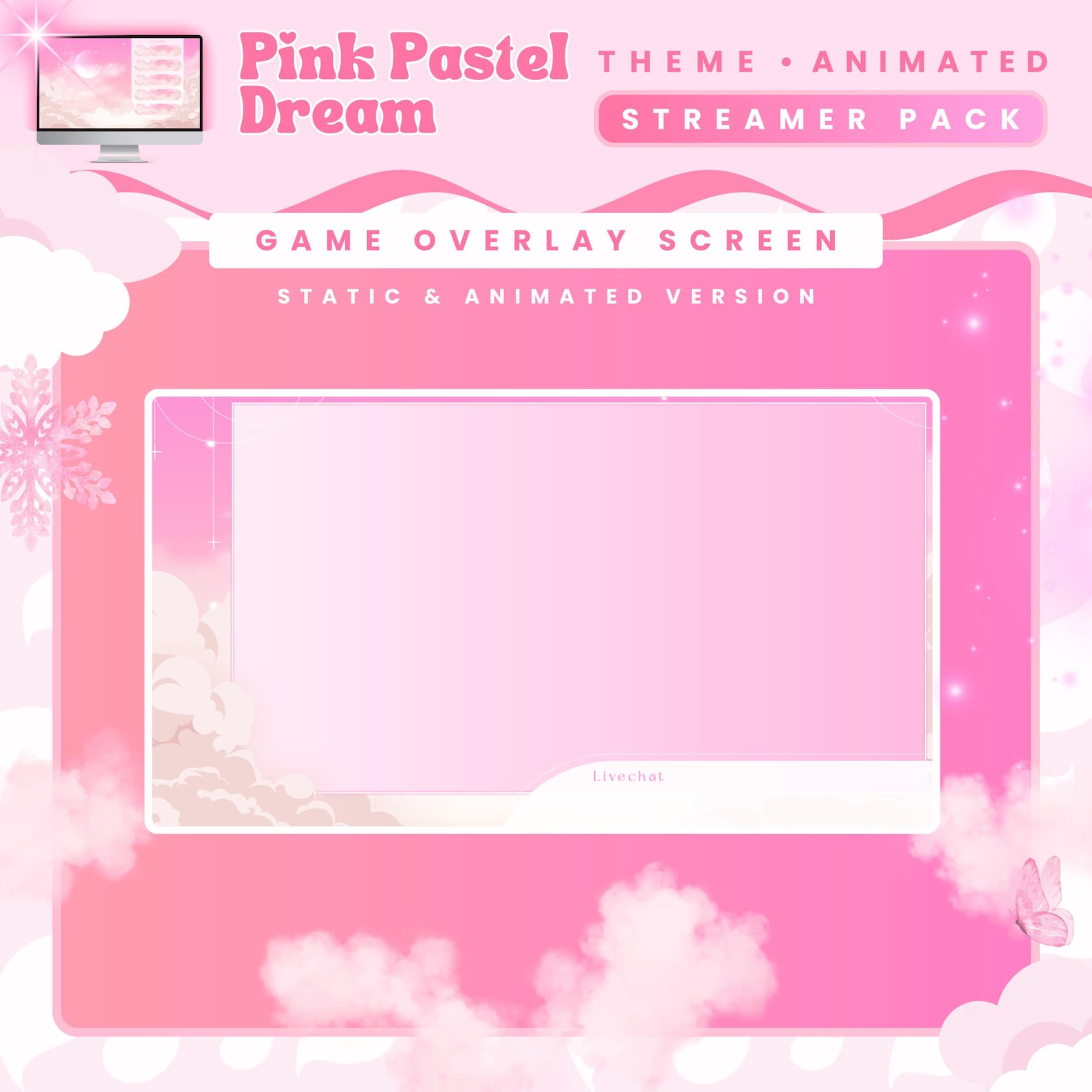 Pink Pastel Dream Streamer Package: Animated Twitch Overlay (OBS Assets ...