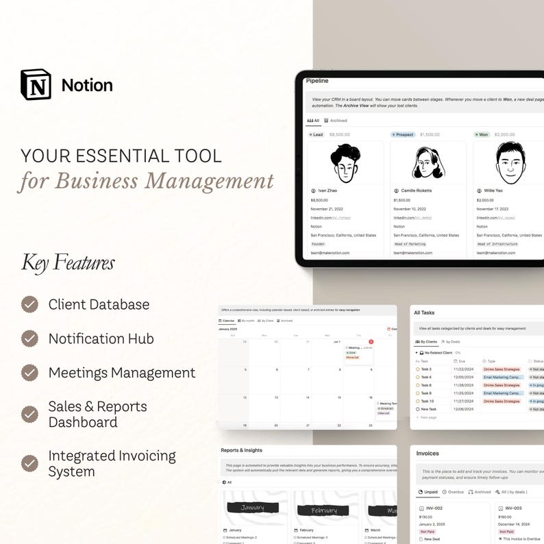 Notion CRM Template: All-in-one Business Management System - Etsy