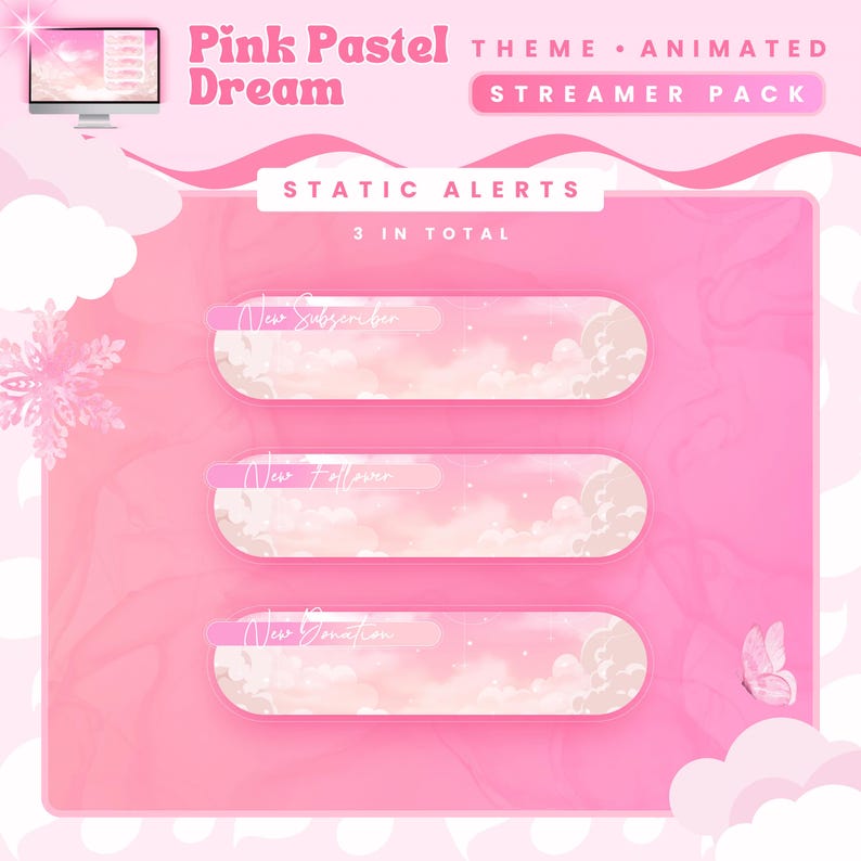 Pink Pastel Dream Streamer Package: Animated Twitch Overlay (OBS Assets ...