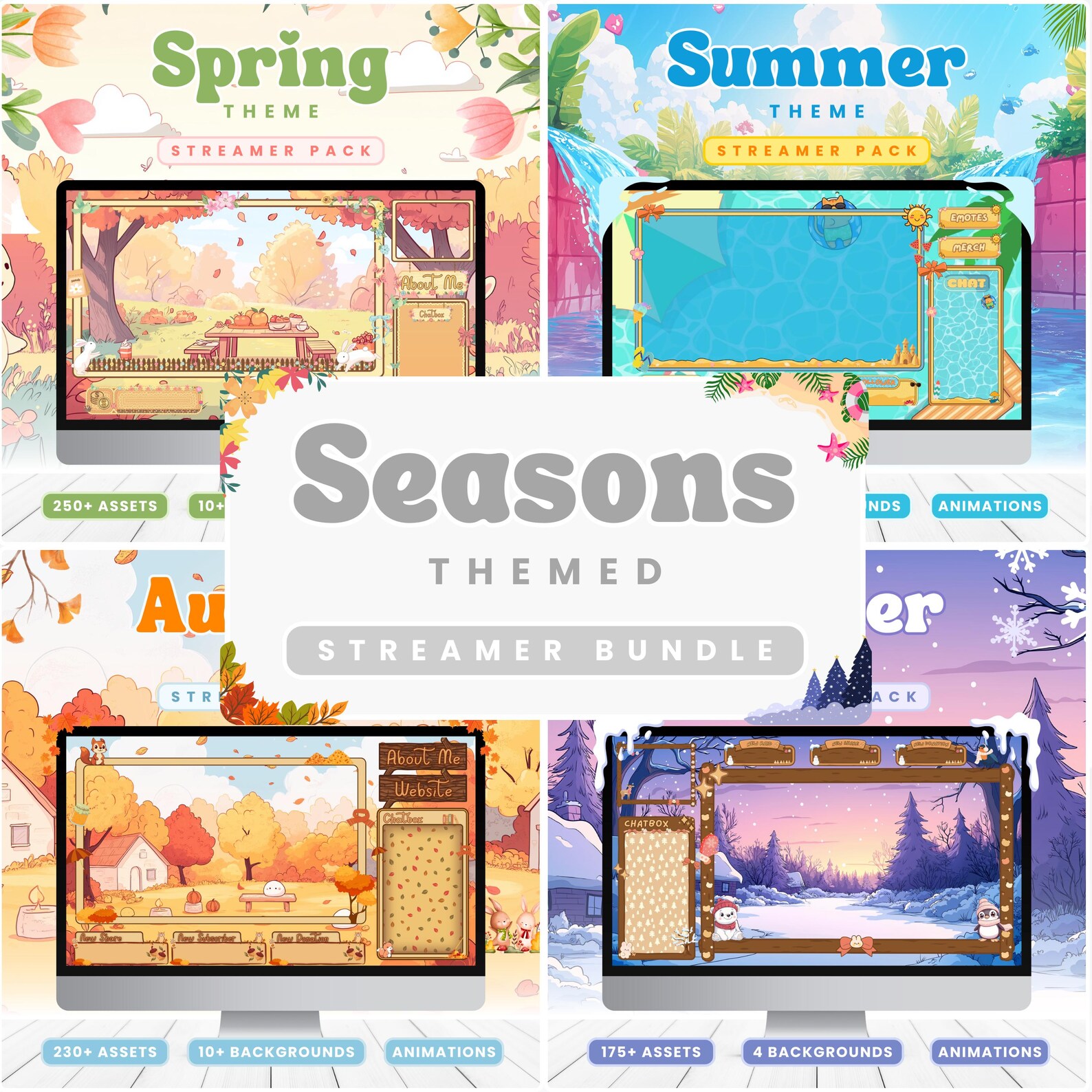 4 Seasons Themed Streamer Bundle - Twitch Overlay Pack With Cute ...