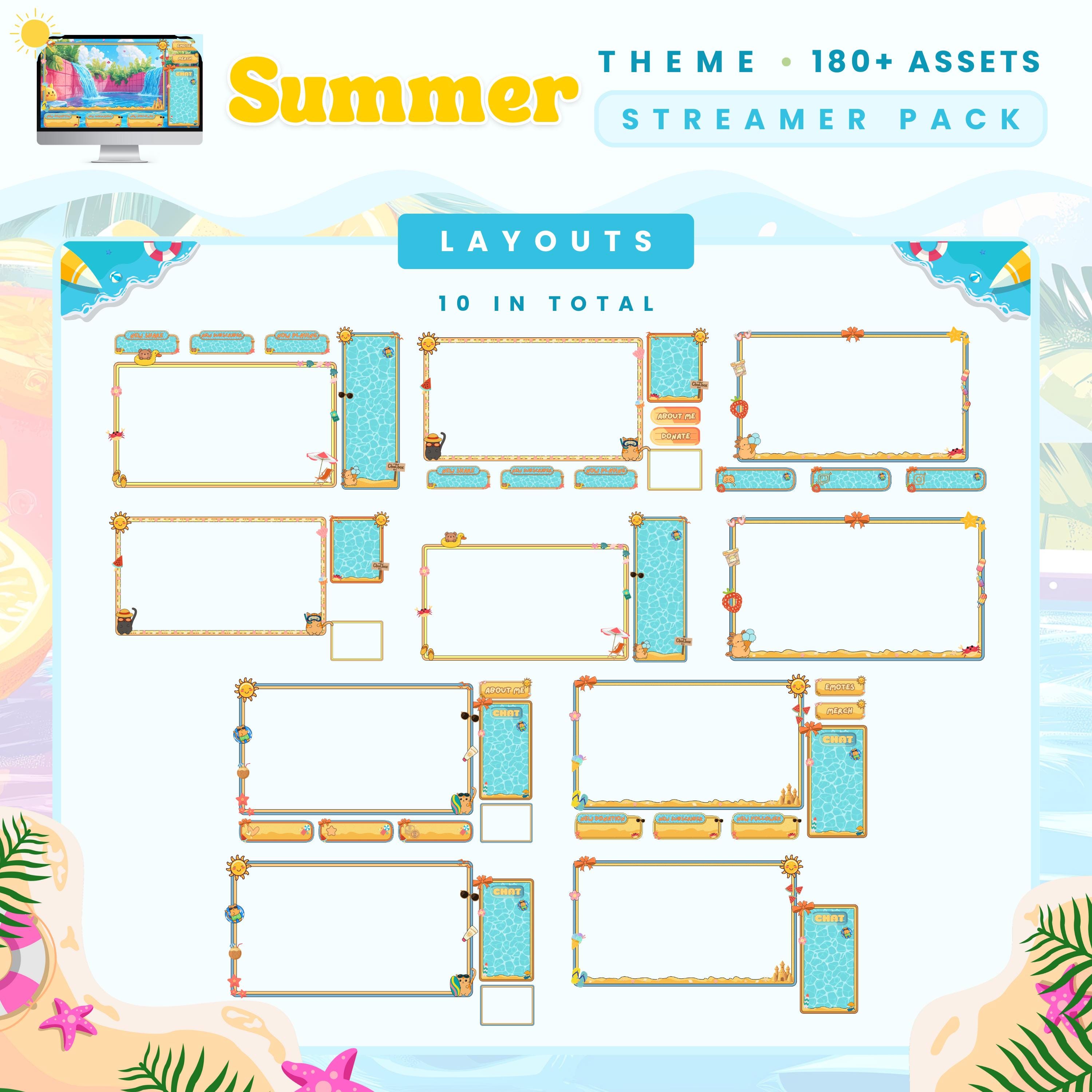 Summer Streamer Pack - Twitch Overlay Pack With Cute Seasonal ...