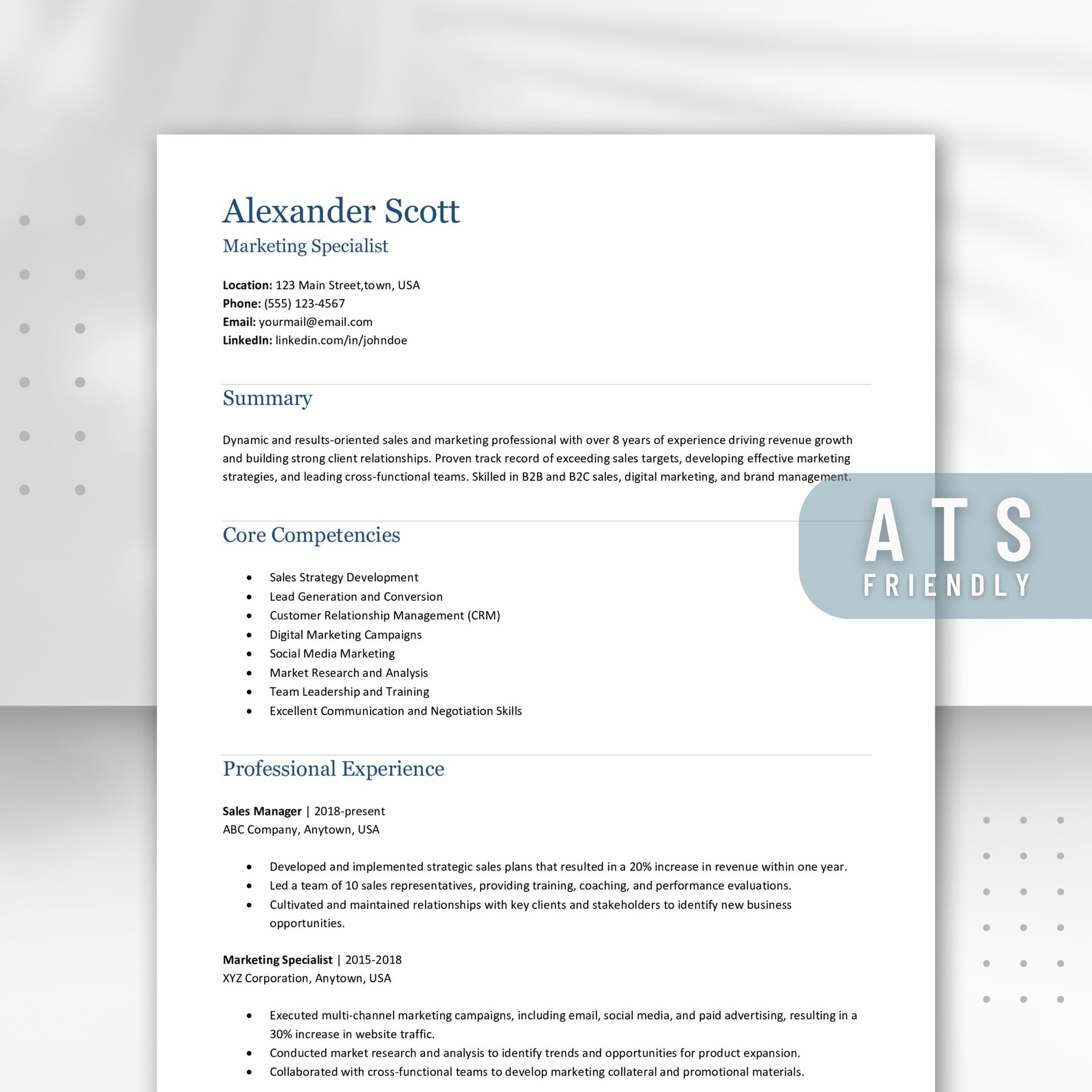 ATS Friendly Resume and Cover Letter Template | Minimalist CV for Word ...