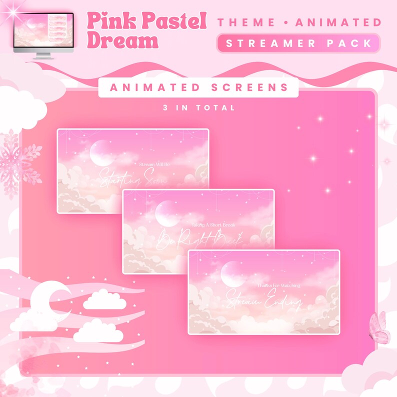 Pink Pastel Dream Streamer Package: Animated Twitch Overlay (OBS Assets ...