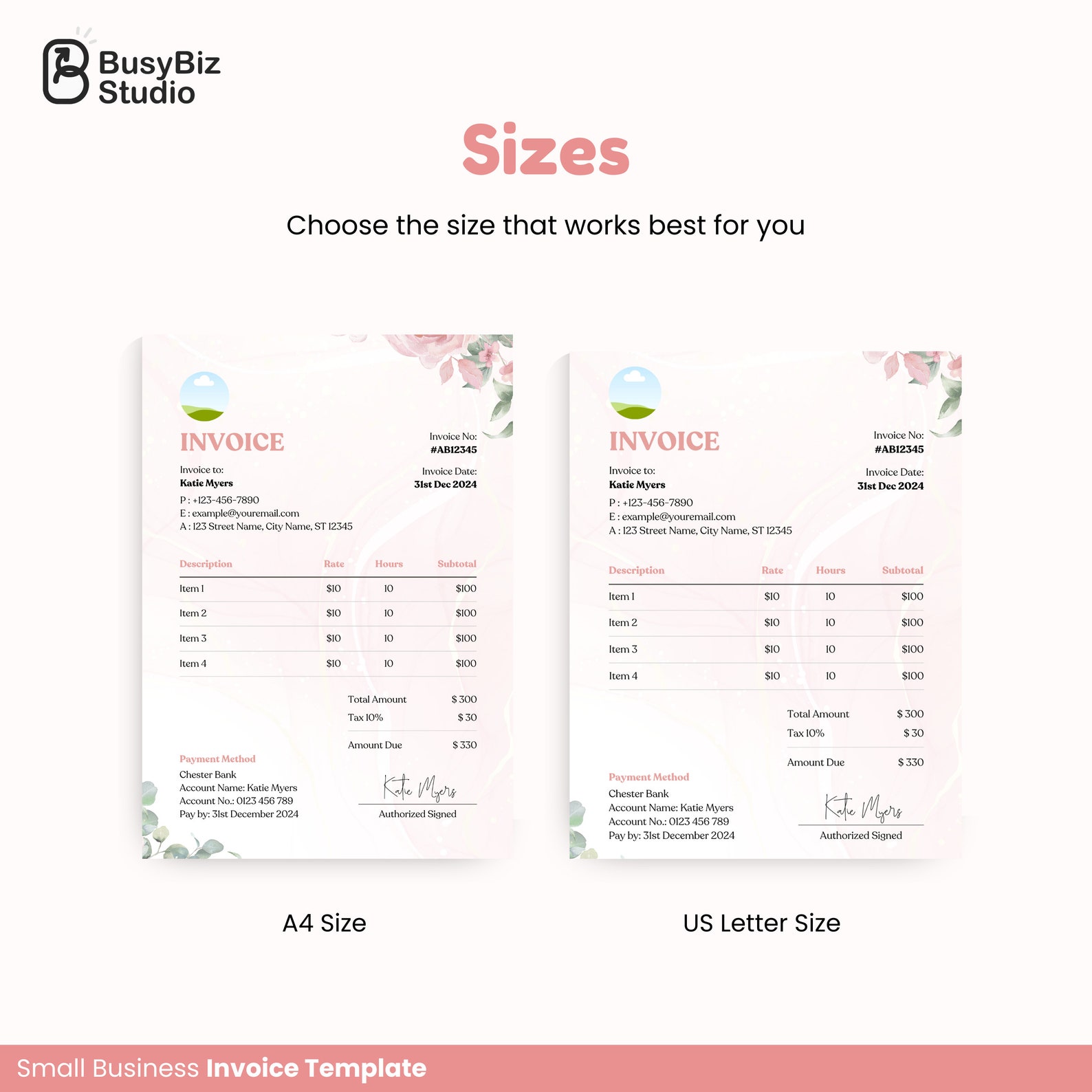 Invoice Template for Small Business, Invoice Canva Template as ...
