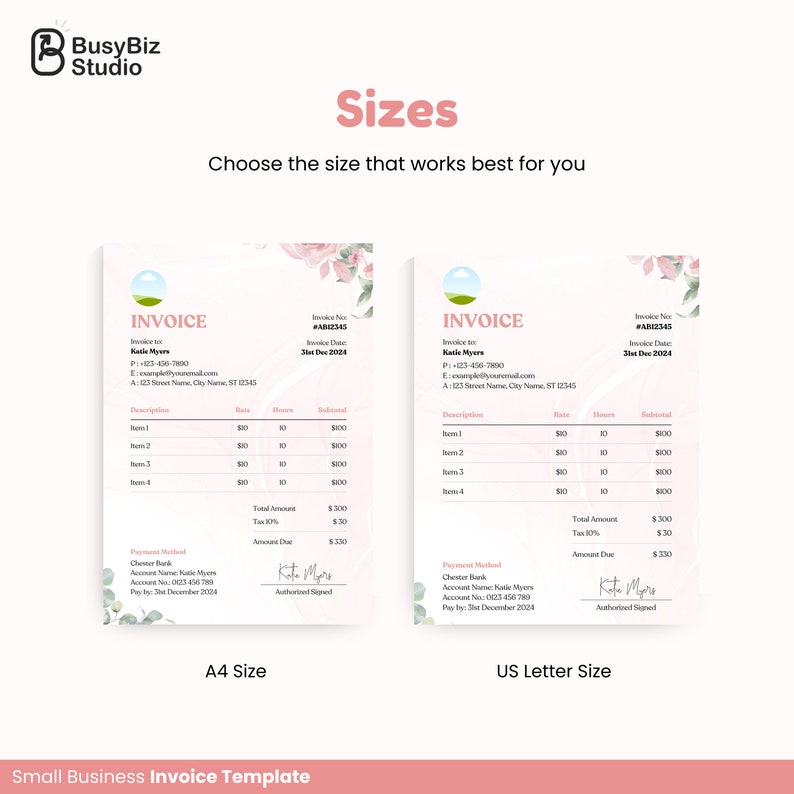 Invoice Template for Small Business, Invoice Canva Template as ...