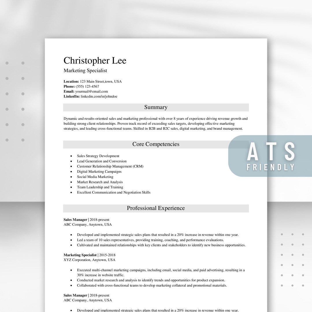 Professional ATS Resume Template for Word and Google Docs | Executive ...