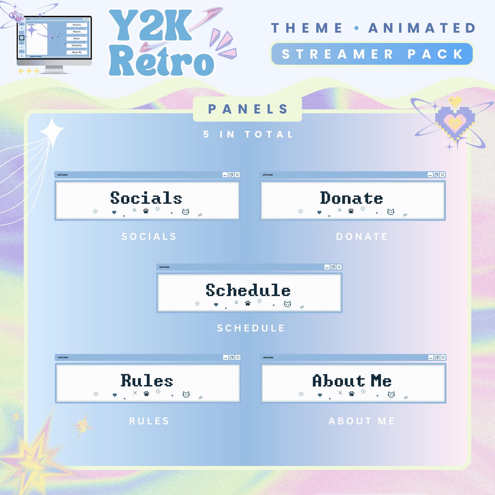 Y2K Retro Streamer Pack: Animated Twitch Overlay & Backgrounds - Etsy