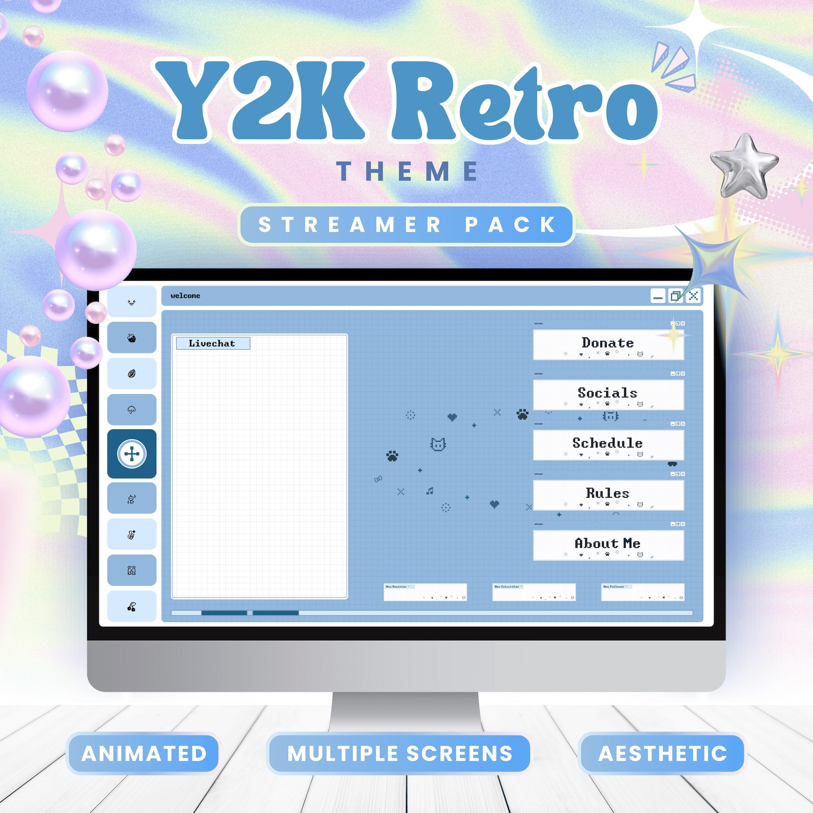 Y2K Retro Streamer Pack: Animated Twitch Overlay & Backgrounds - Etsy