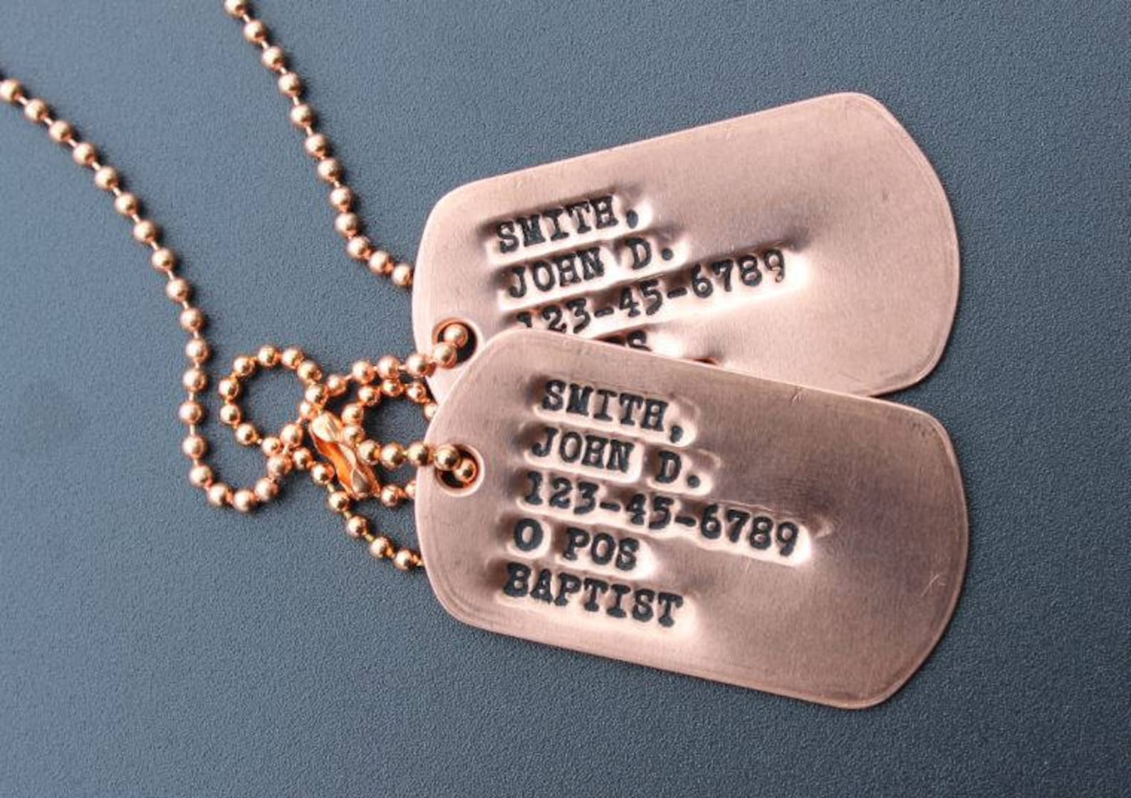 Real Genuine Copper Debossed Military Dog Tags Dogtags CUSTOM PRINTED 4 ...