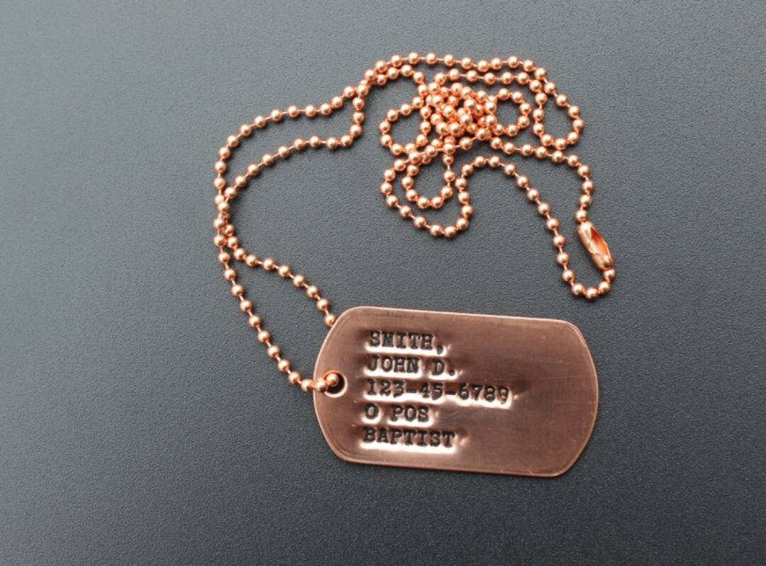 Single Real Genuine Copper Debossed Military Dog Tag Custom Made for ...