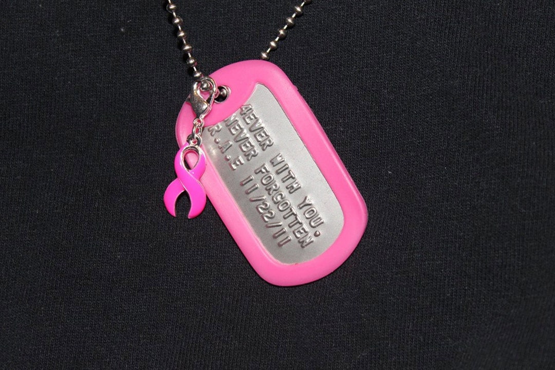 Breast Cancer Dog Tag With Pink Ribbon Charm Custom Made for U FREE ...