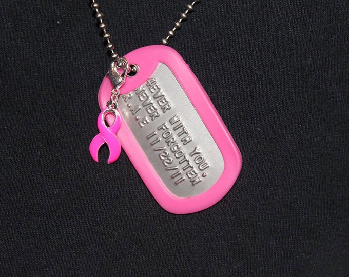 Breast Cancer Dog Tag With Pink Ribbon Charm Custom Made for U FREE ...