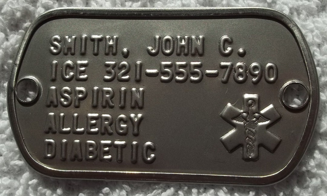 2 Hole MEDICAL Information Dog Tag Dogtag for Your Paracord Bracelet ...