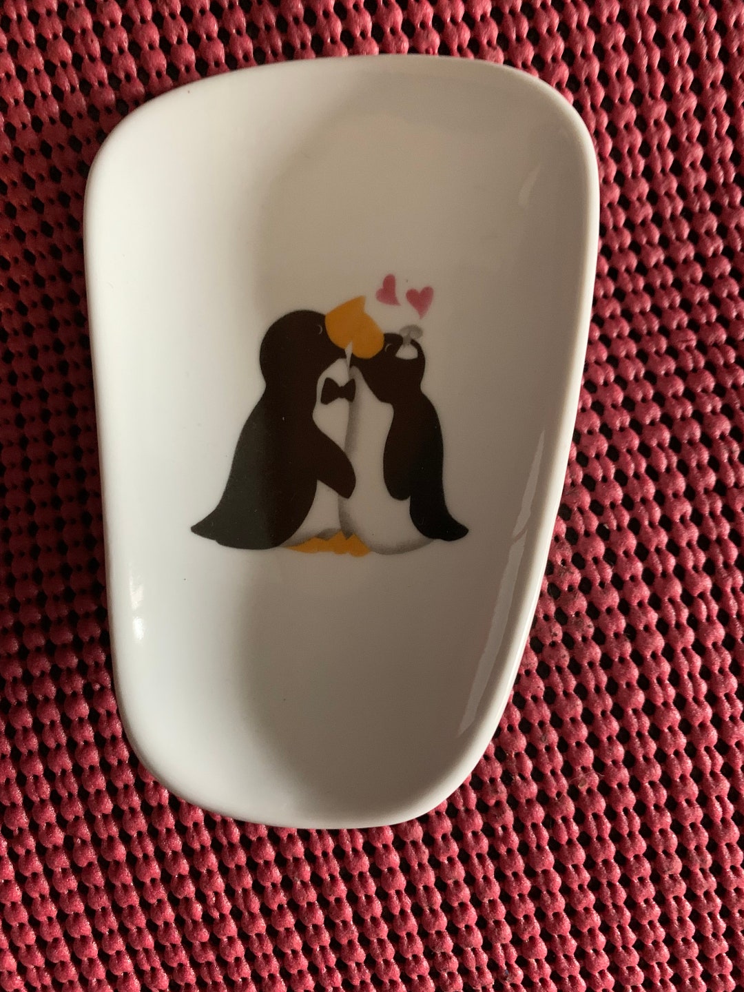 Ceramic Spoon Rest With Penguin Kissing 5" Long and 3 1/2 Inches Wide ...