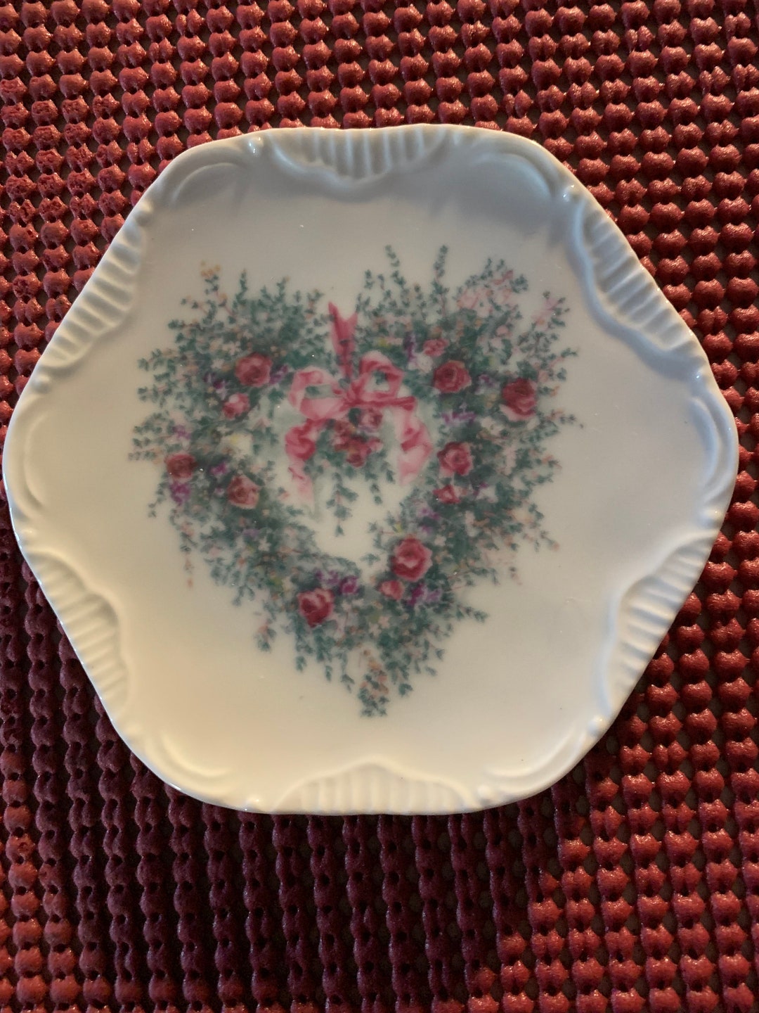 Ceramic Coaster or Teabag With Rose Heart 4 1/2 by 4 1/4 Wide With Rose ...