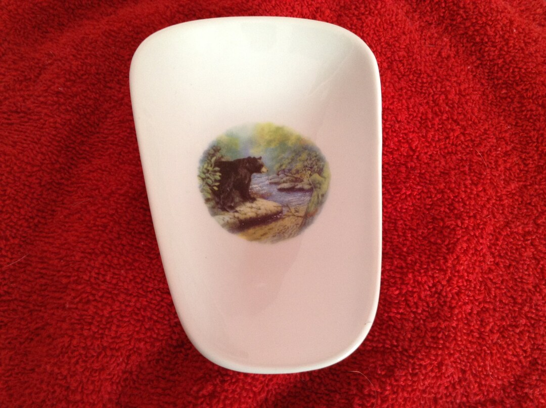 Ceramic Spoon Rest With Black Bear 5" Long and is 3 1/2 " Wide at Top ...