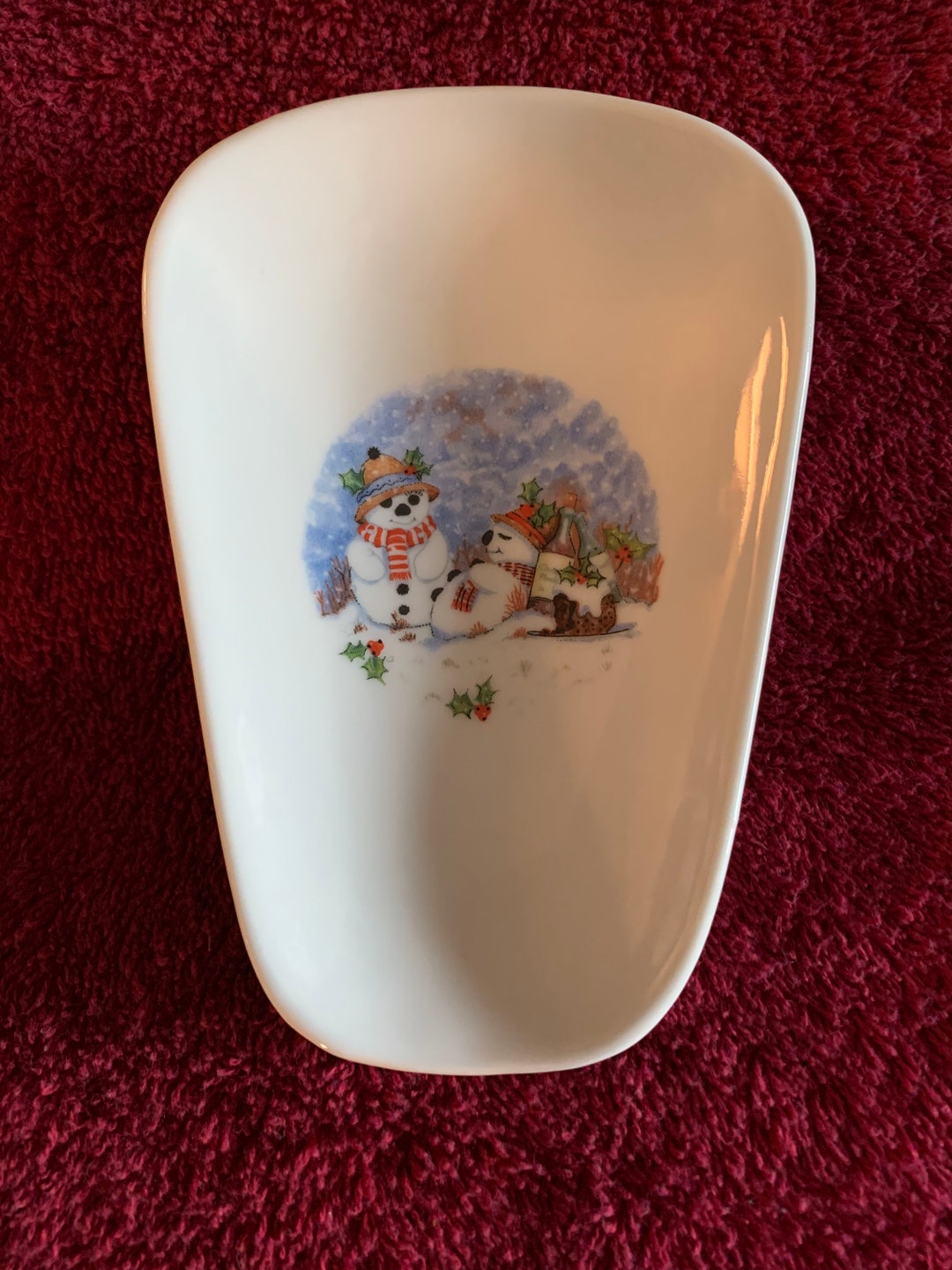 Ceramic Spoon Rest With Snowman 5”long and 3 1/2 Inches Wide at Top of ...