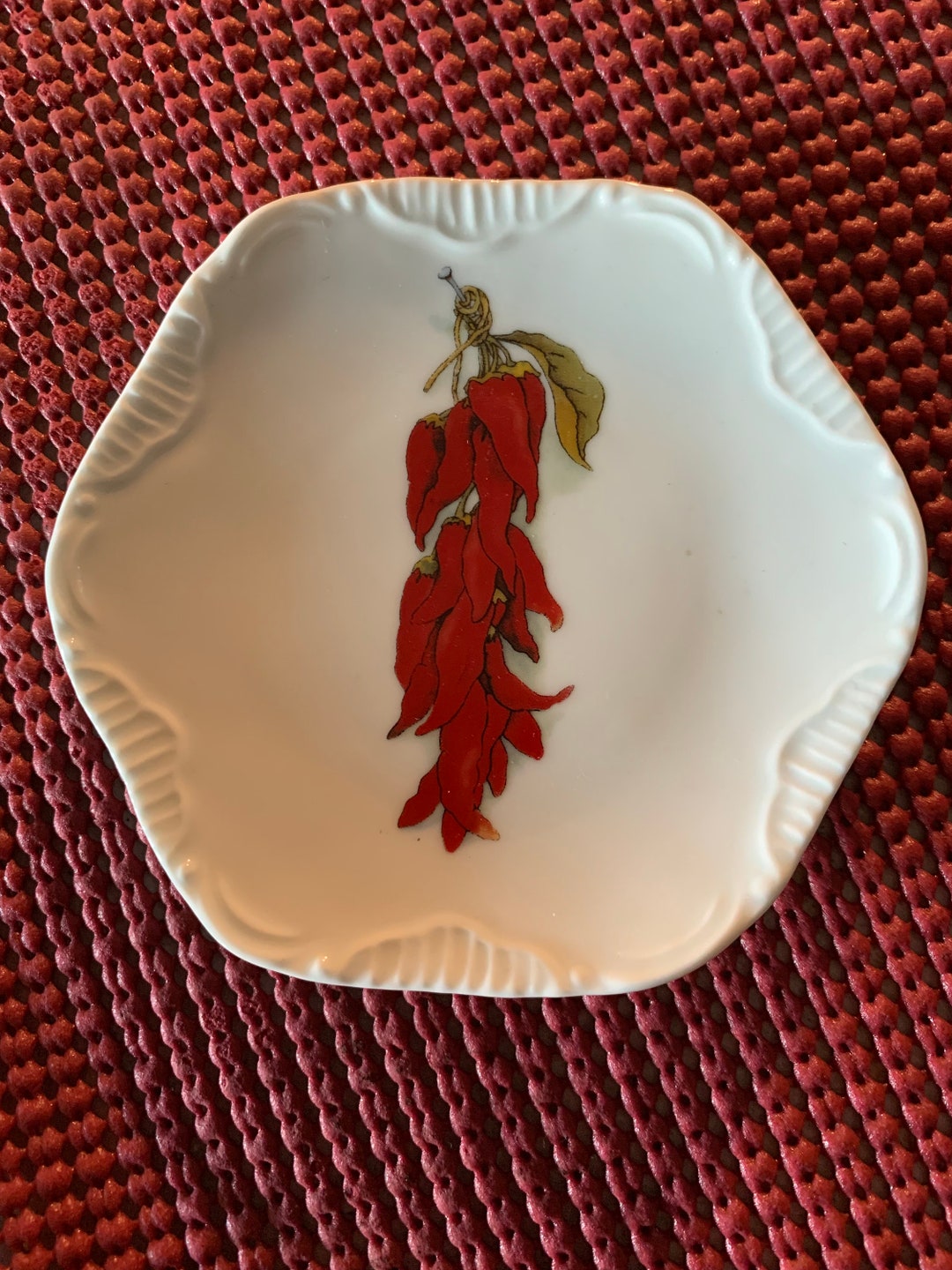 Ceramic Coaster or Teabag Holder 4 1/2 by 4 1/4 Wide With Chili Peppers ...