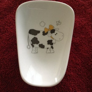 Ceramic Spoon Rest With Black and White Cow With a Yellow Bow 5" Long ...