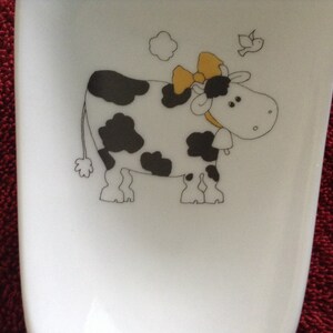 Ceramic Spoon Rest With Black and White Cow With a Yellow Bow 5" Long ...