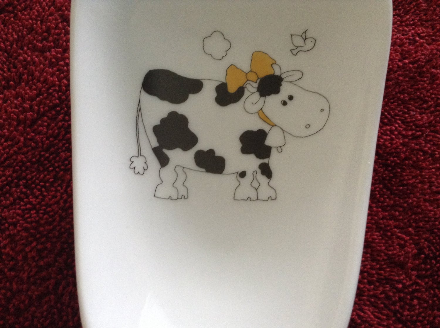Ceramic Spoon Rest With Black and White Cow With a Yellow Bow 5" Long ...