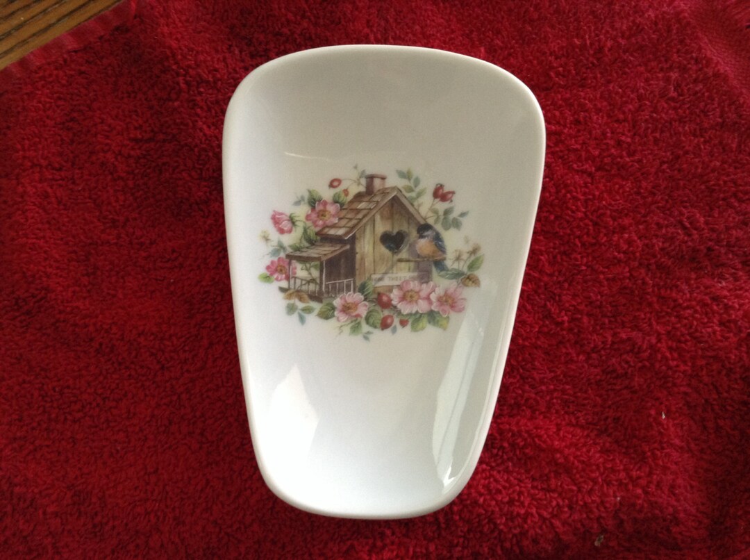 Ceramic Spoon Rest With Bird House Porch 5" Long and 3 1/2 Inches Wide ...