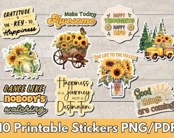 Boho Motivational Quotes PNG, Printable Stickers Bundle, Cute Positive ...