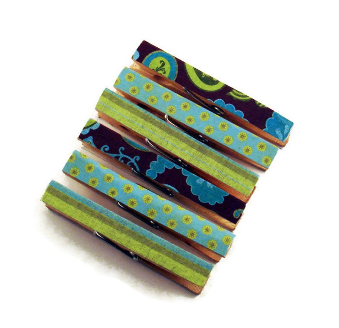 Decorative Wooden Clothespins Set of 6 Funky Clips Altered Clothes Pins ...