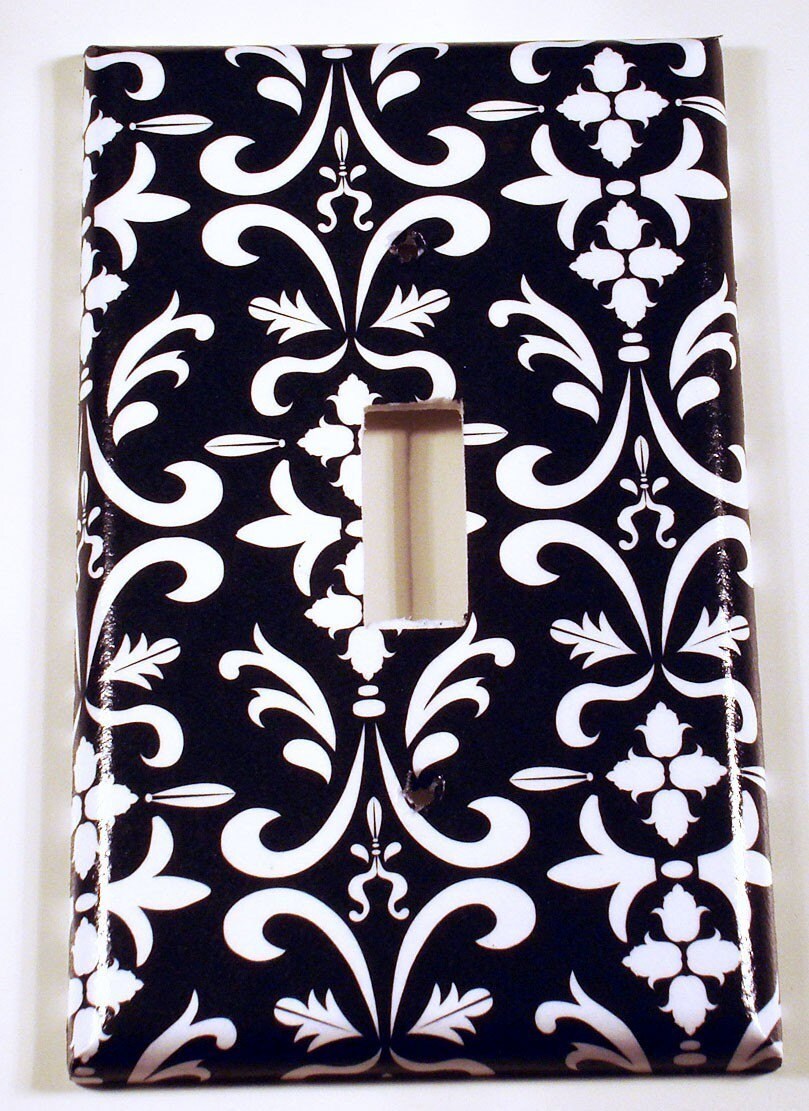 Light Switch Cover Wall Plates Single Switchplate in Black Damask (179S ...