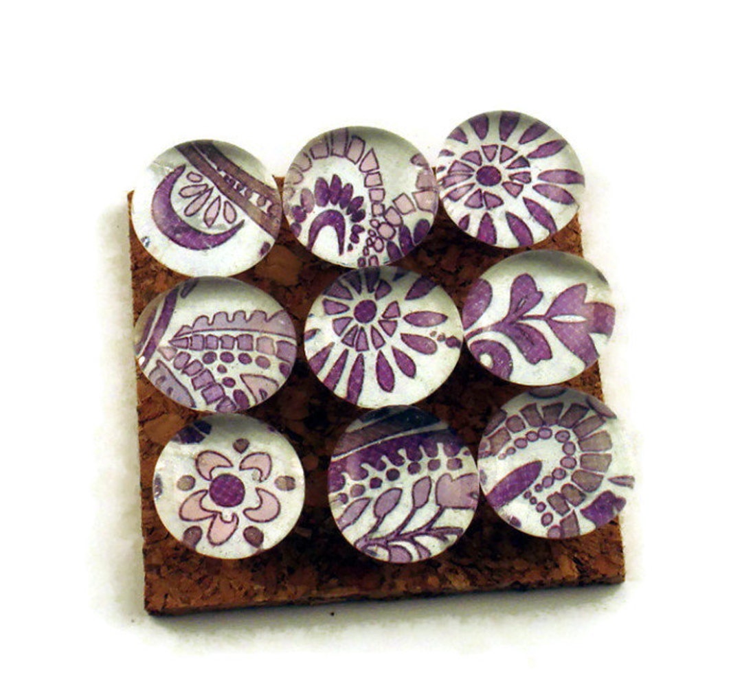 Glass Push Pins Thumb Tacks Cork Board Pins in Purple Paisley (P39) - Etsy