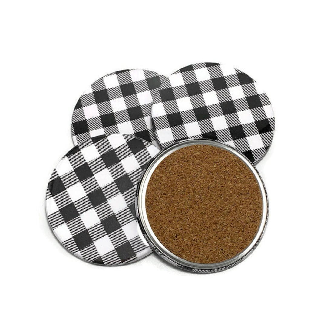 Set of 4 Black and White Drink Coasters Coaster Set in Buffalo Plaid - Etsy
