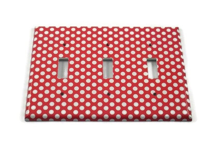 Triple Light Switch Cover Wall Decor Switch Plate in Polka Dots Red and ...