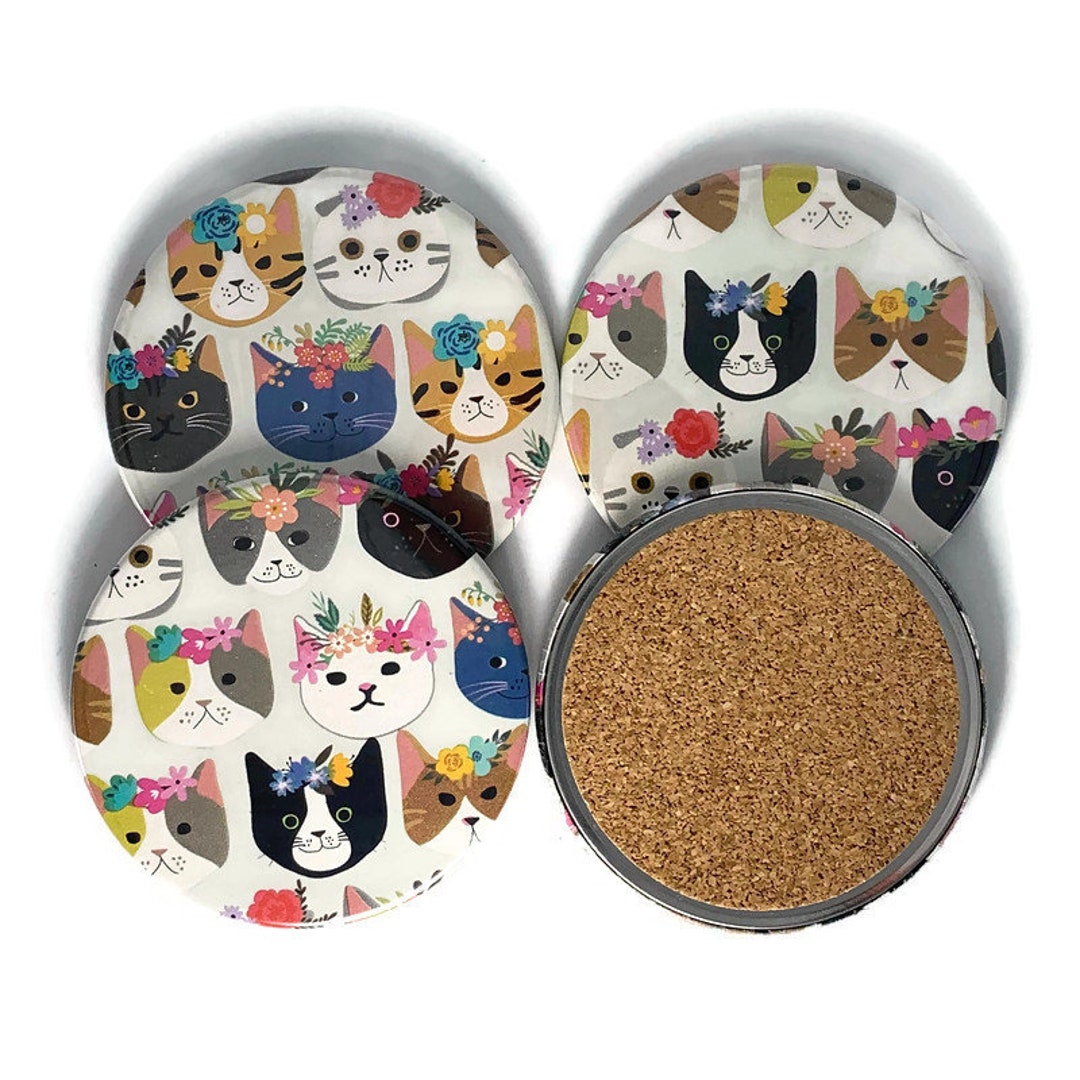 Set of 4 Drink Coasters in Pretty Kitty - Etsy