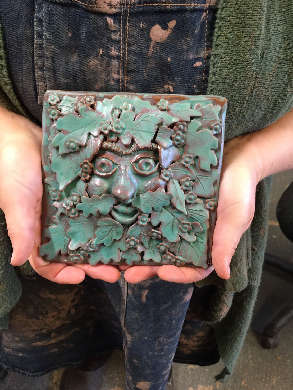 Green Man Wall Tile - Etsy