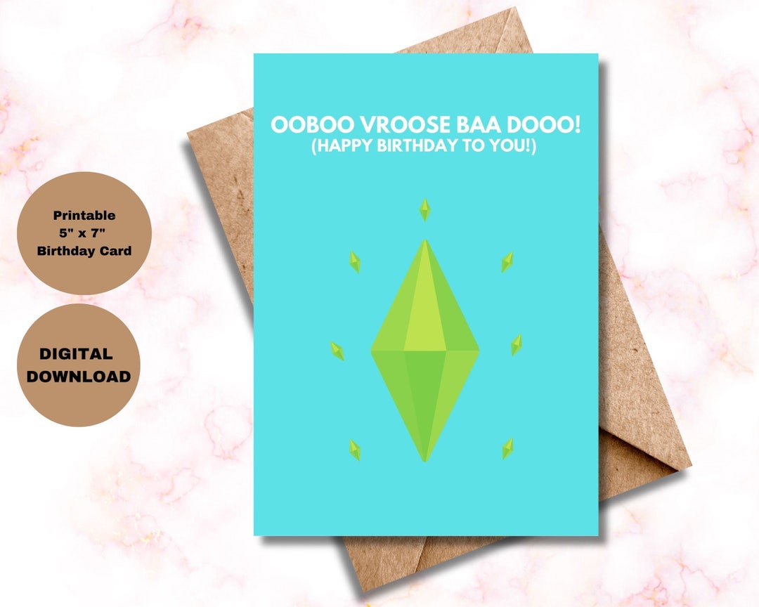 Printable Sims Happy Birthday Card, Simlish, Plumbob Happy Birthday ...