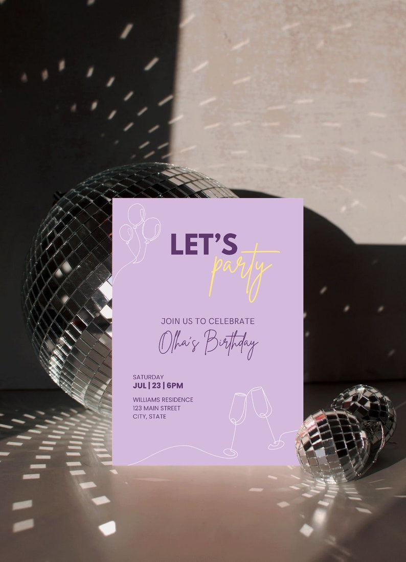 Lilac Birthday Party Invitation Card Template - Etsy