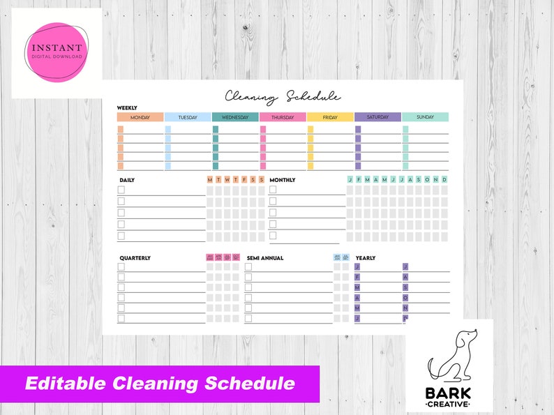 Calendario de limpieza editable, PDF imprimible, Lista de verificación ...